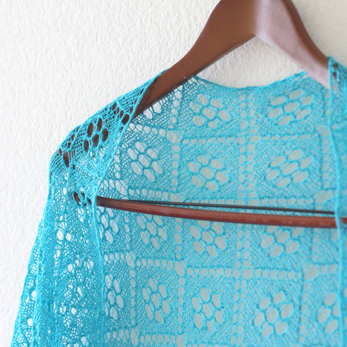 Knit shawl in turquoise color, lace shawl, gift for her (25 colors ava ...