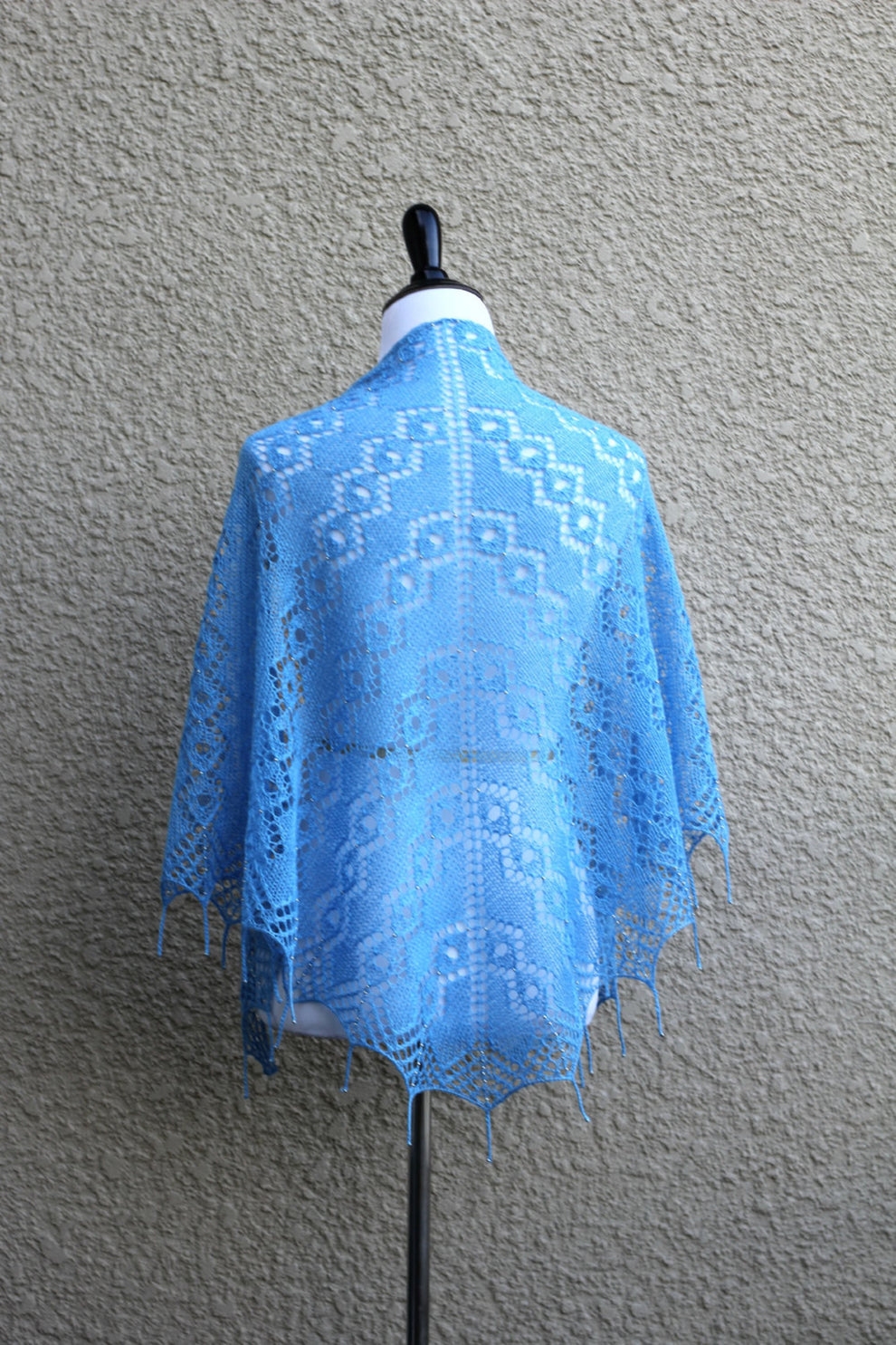Knit shawl with beads in blue color, laced shawl, gift for her – KGThreads