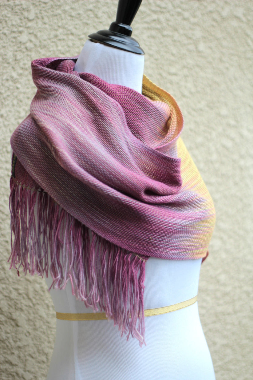 Woven scarf in pink fuchsia and mustard colors, gift for her – KGThreads