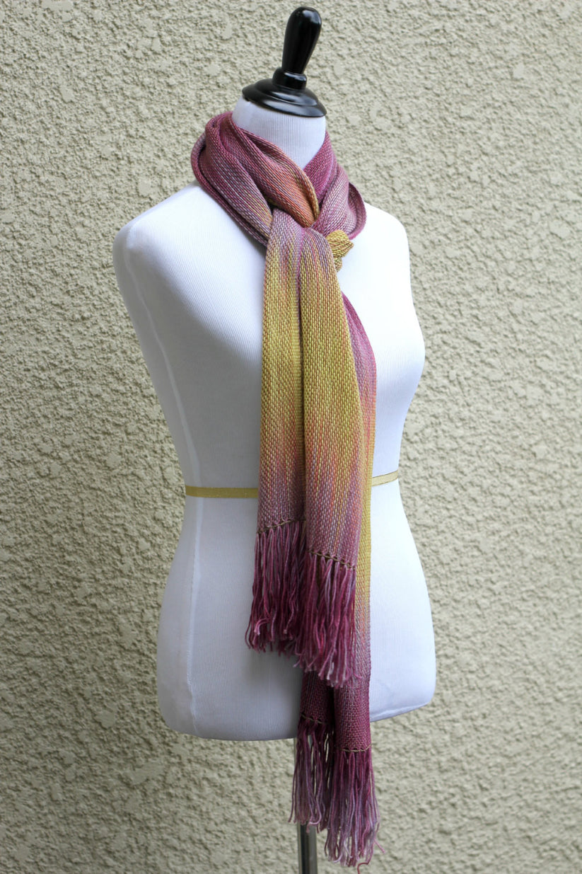 Woven scarf in pink fuchsia and mustard colors, gift for her – KGThreads